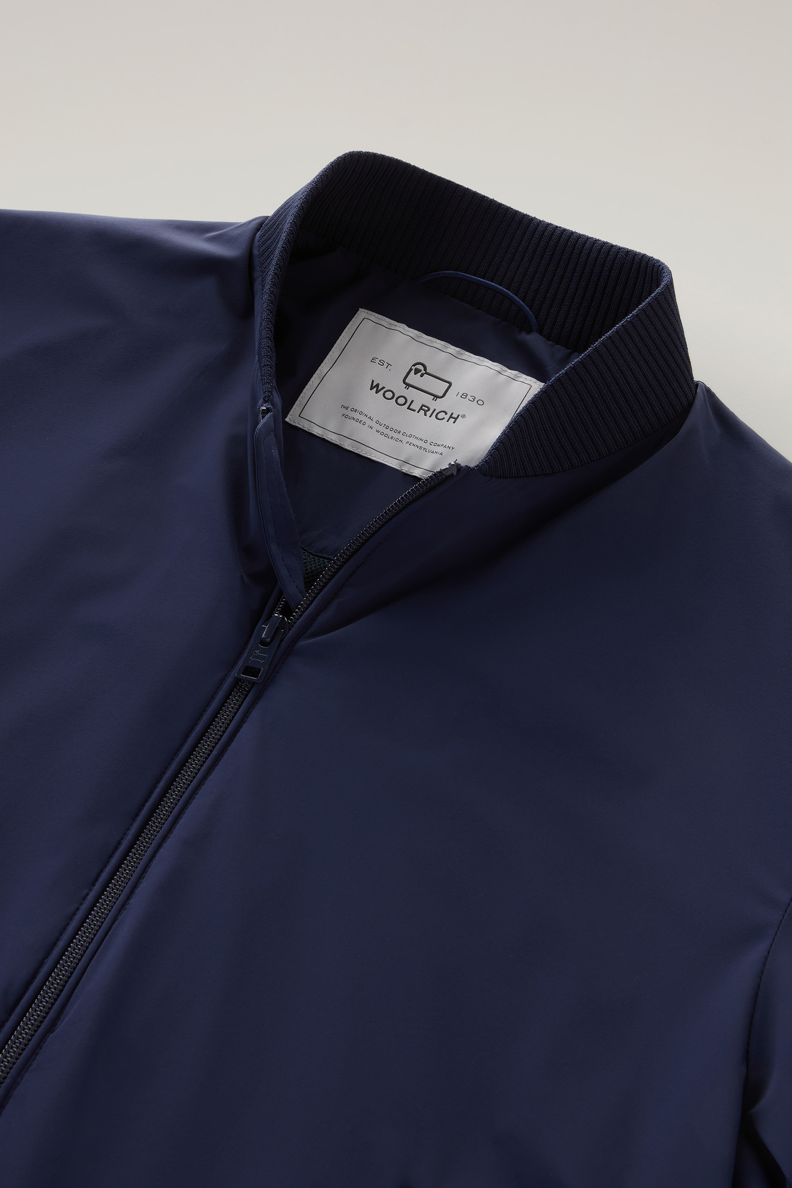 Men's Stretch Matt Finish Nylon Bomber Jacket Blue | Woolrich USA