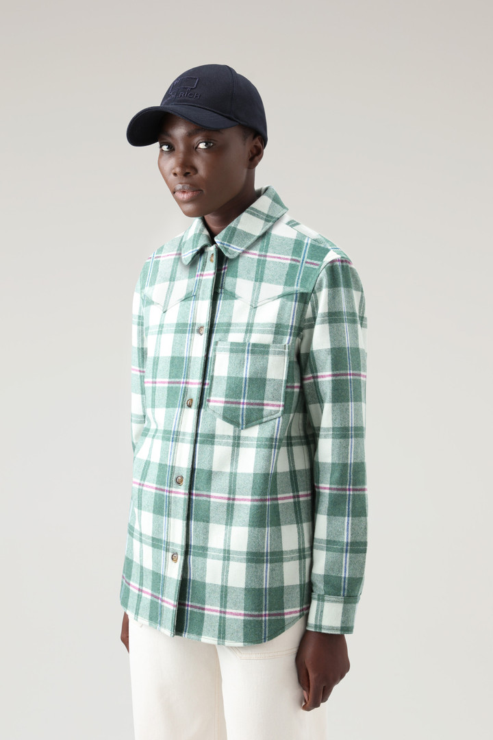 Western Check Overshirt in Wool Blend Flannel Green | Woolrich USA