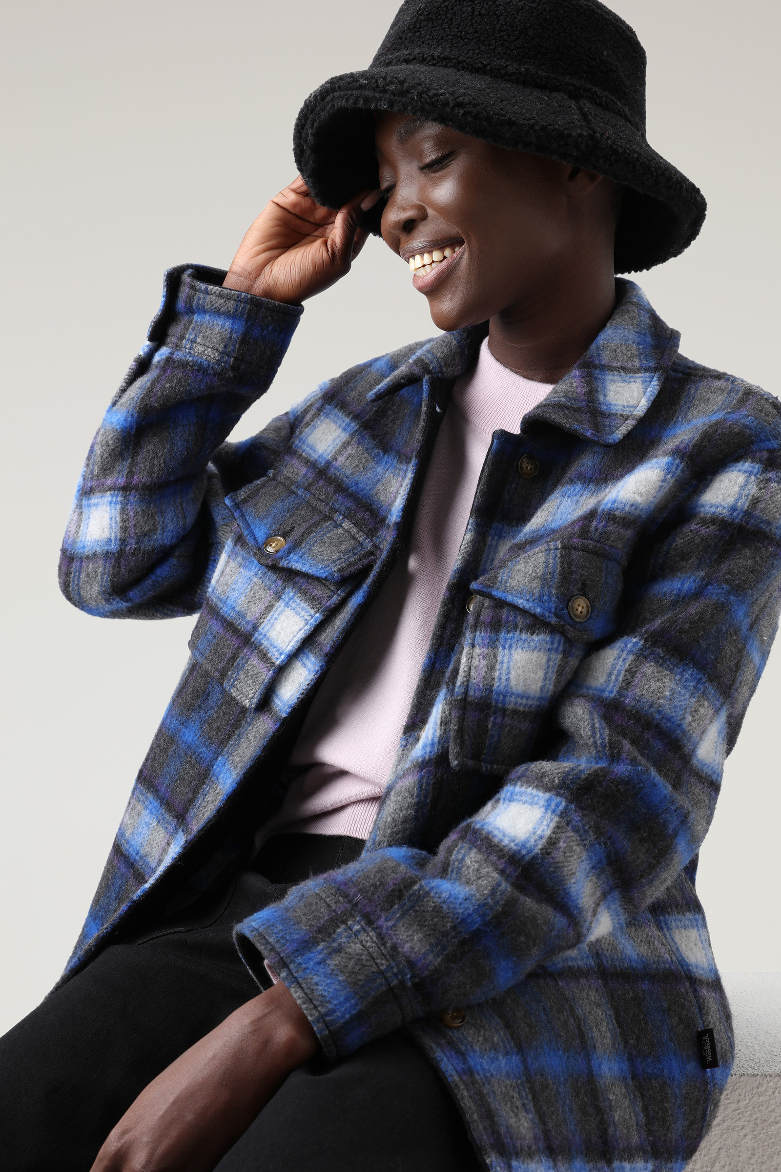 Women's Pemberton Check Overshirt in Wool Blend Flannel Blue | Woolrich USA