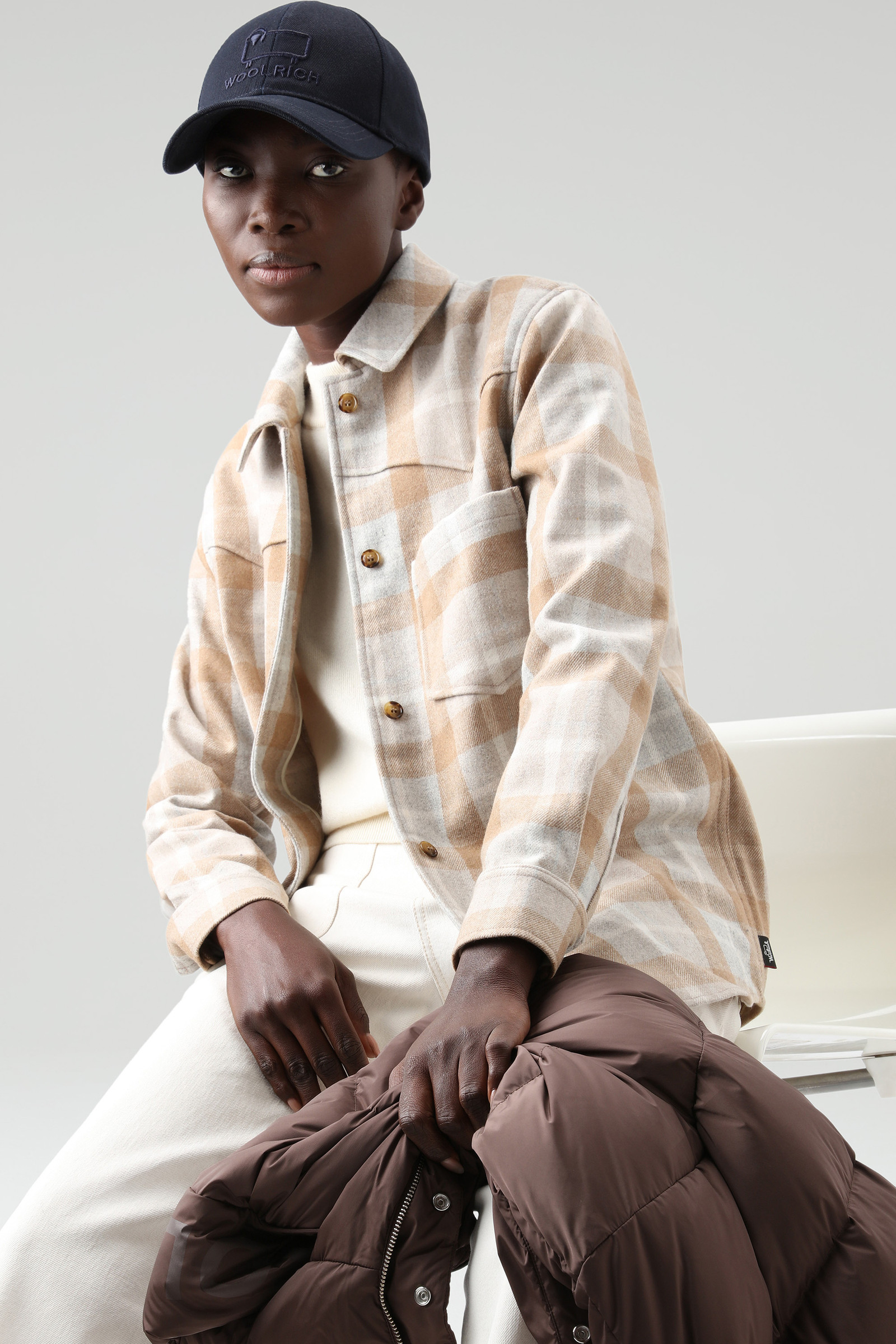 Women's Western Check Overshirt in Wool Blend Flannel Beige | Woolrich USA