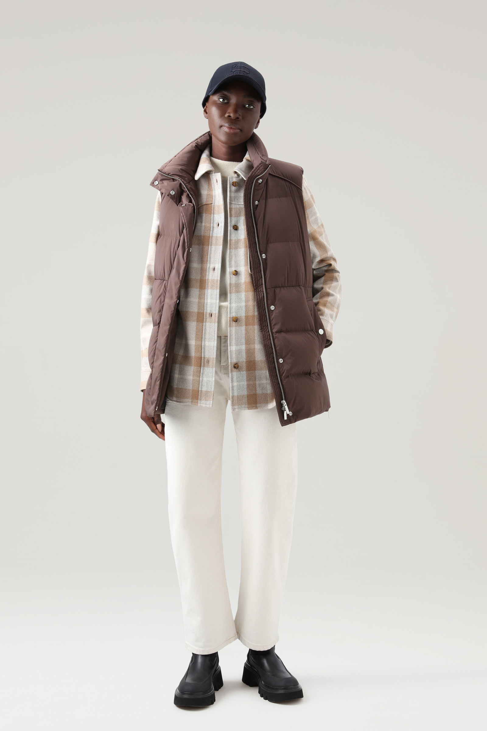 Women's Western Check Overshirt in Wool Blend Flannel Beige | Woolrich USA