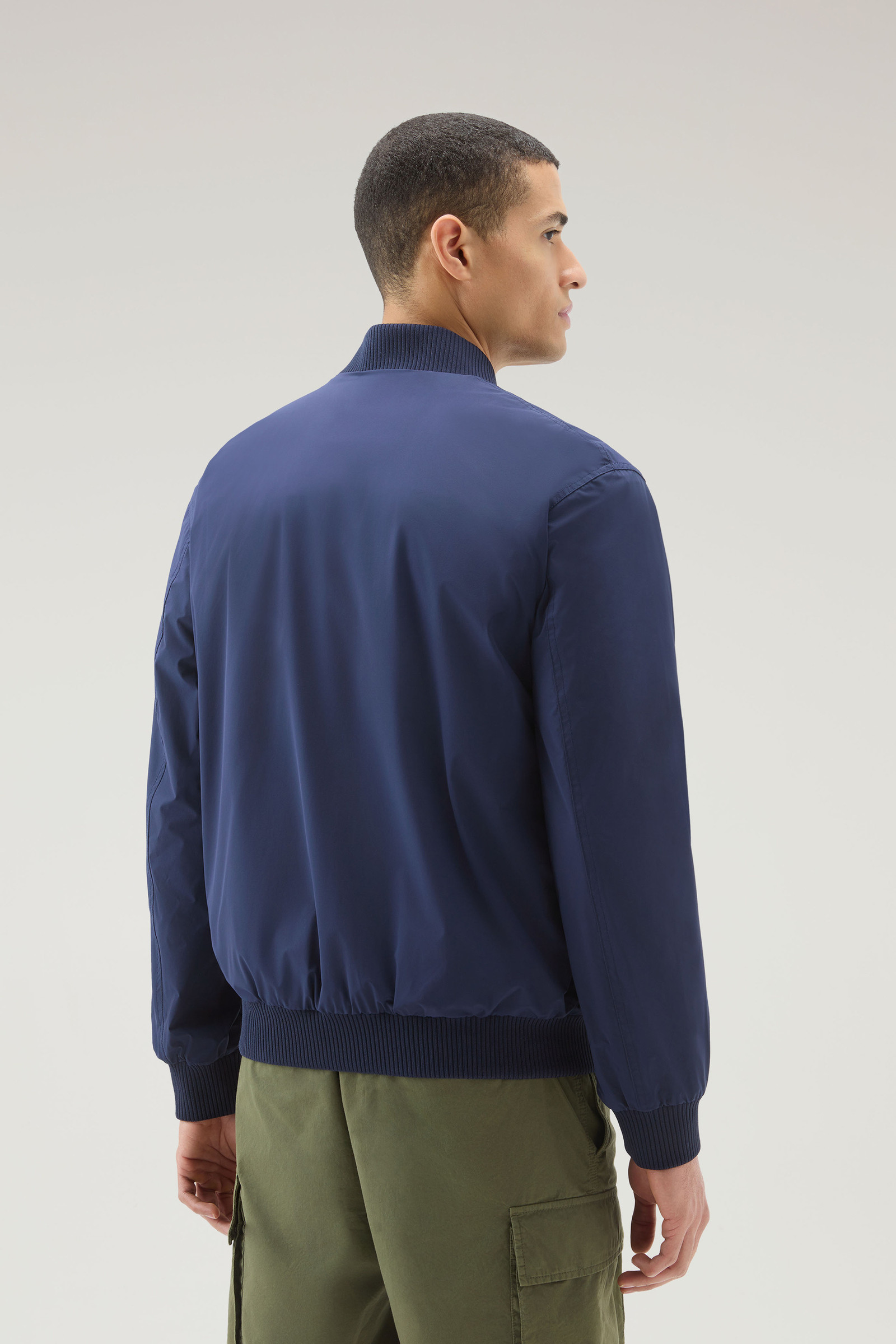 Men's Stretch Matt Finish Nylon Bomber Jacket Blue | Woolrich USA