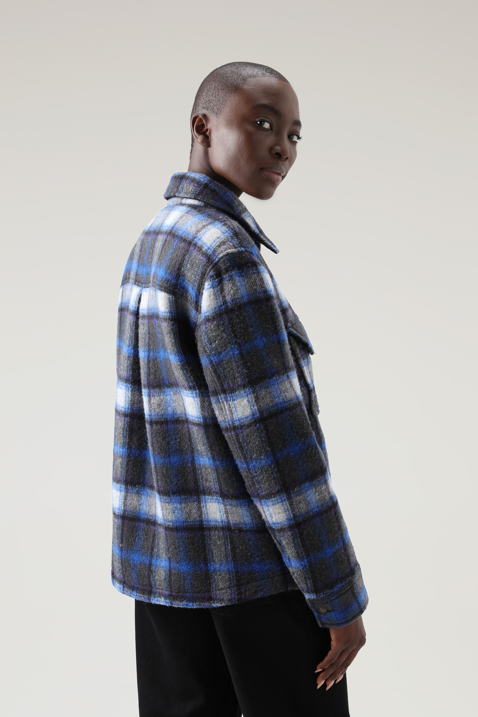 Women's Pemberton Check Overshirt in Wool Blend Flannel Blue | Woolrich USA