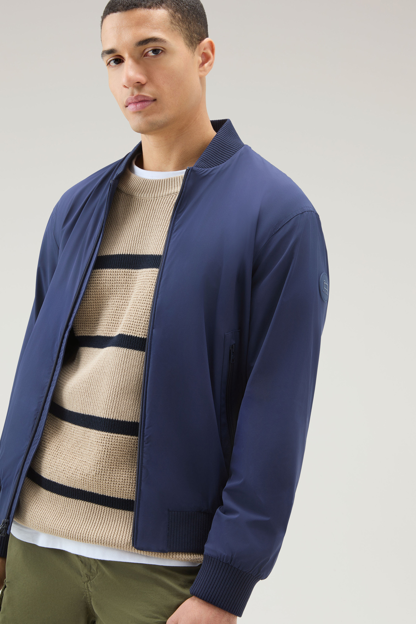 Men's Stretch Matt Finish Nylon Bomber Jacket Blue | Woolrich USA