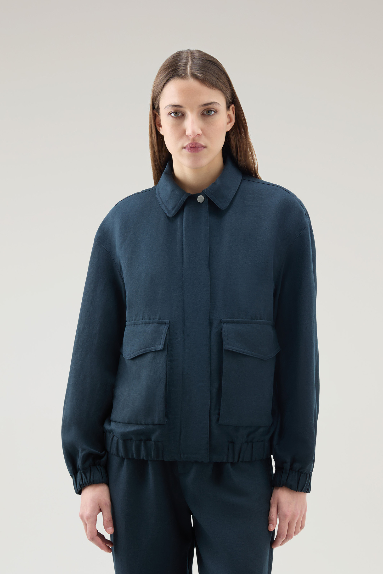 Women's Bomber Jacket in Linen Blend Blue | Woolrich USA