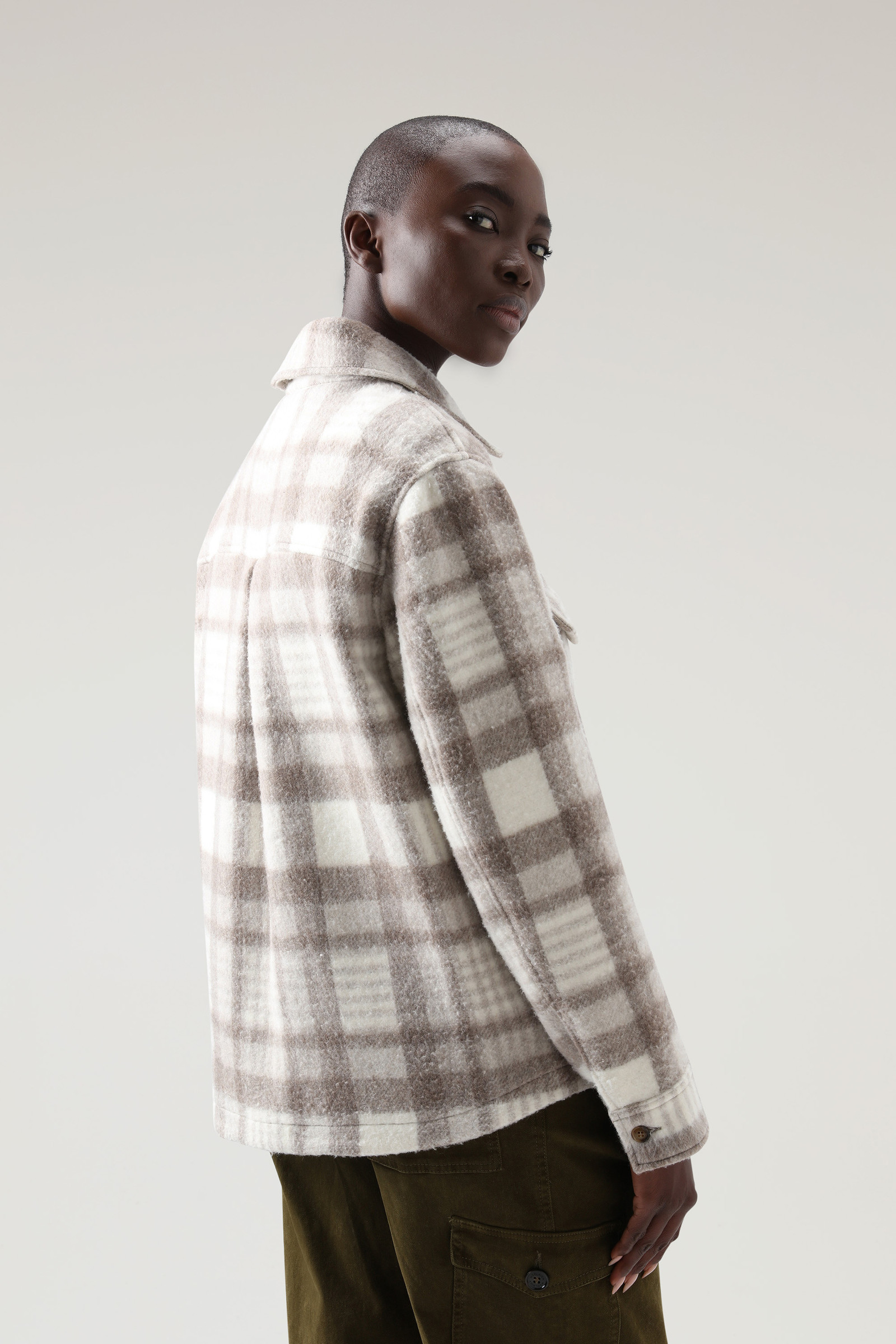 Women's Pemberton Check Overshirt in Wool Blend Flannel White ...