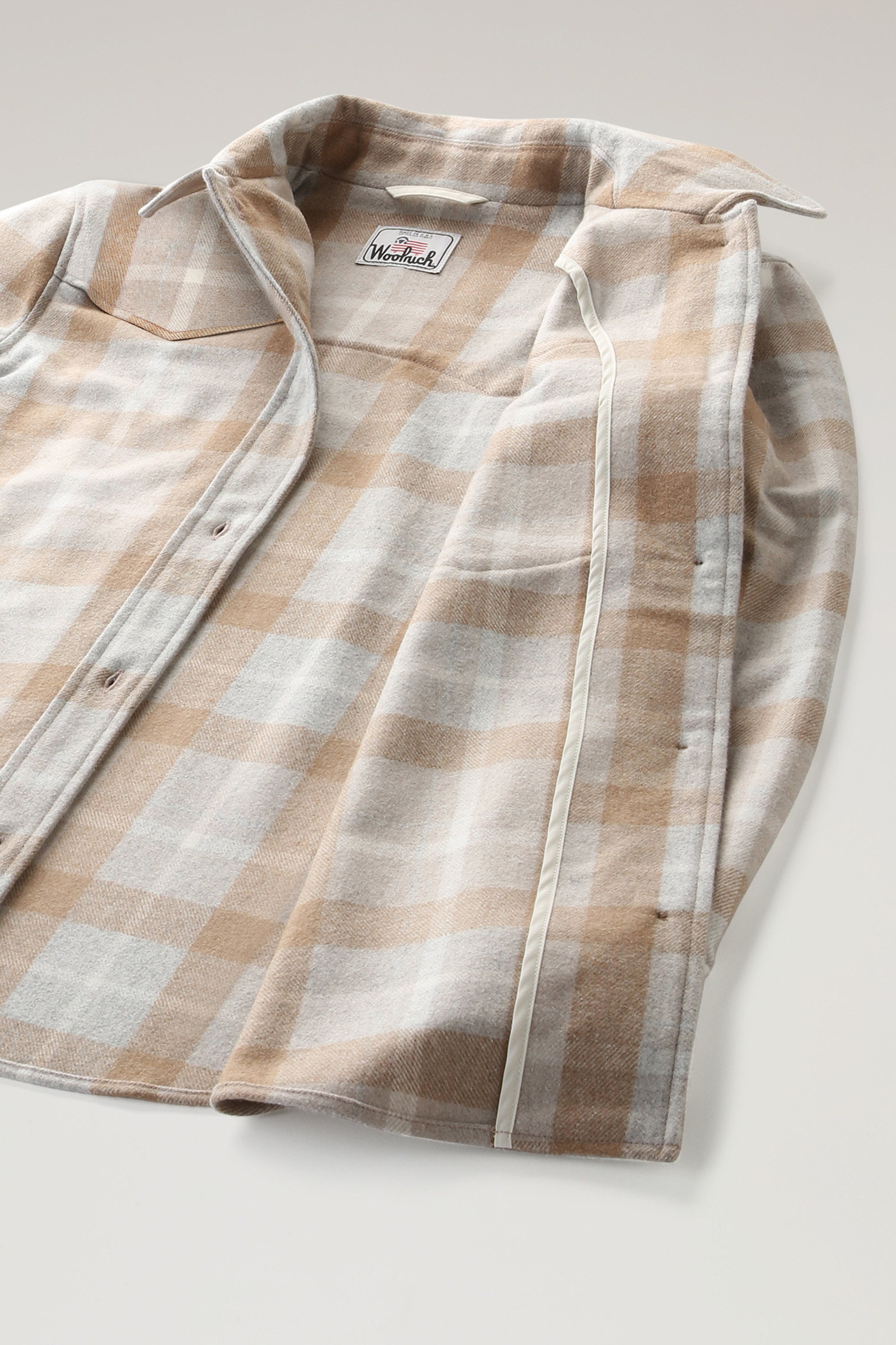 Women's Western Check Overshirt in Wool Blend Flannel Beige | Woolrich USA