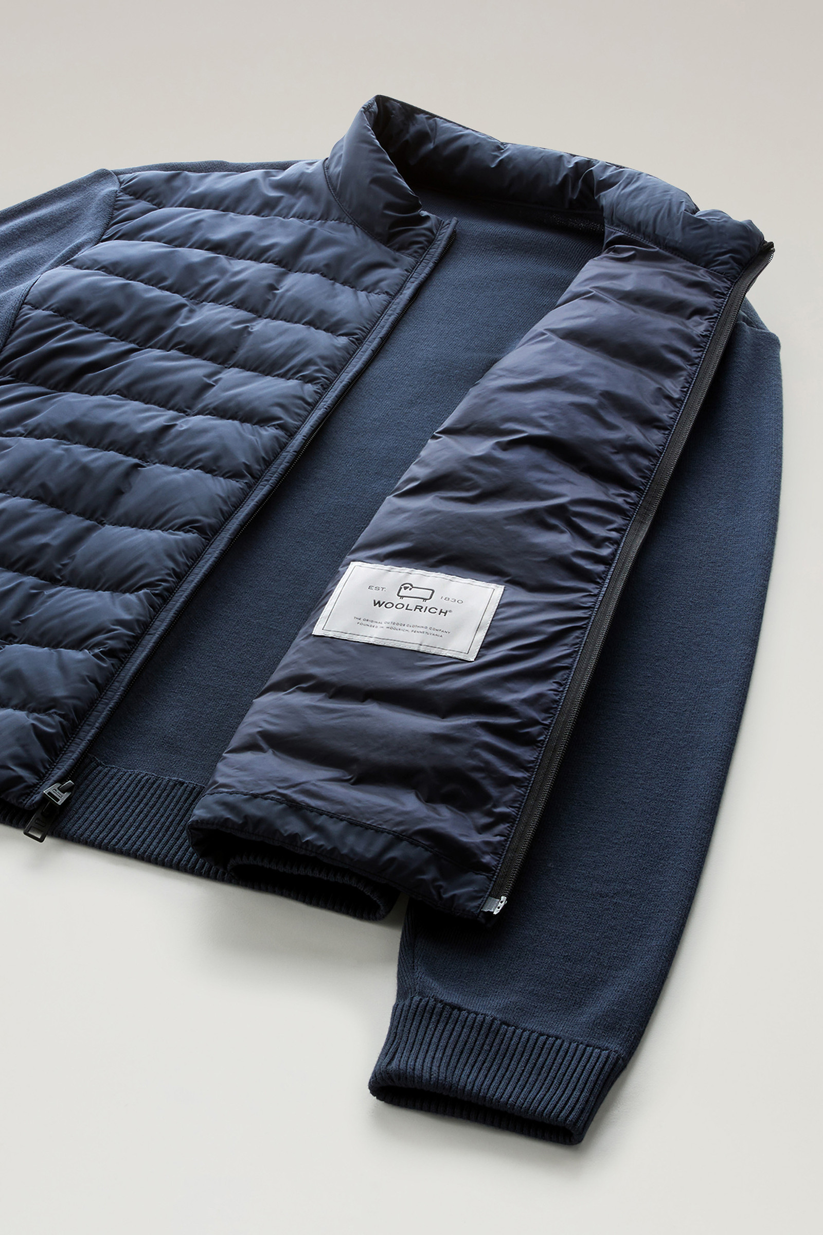 Men's Sundance Hybrid Bomber Jacket in Microfibre and Cotton Knit Blue ...