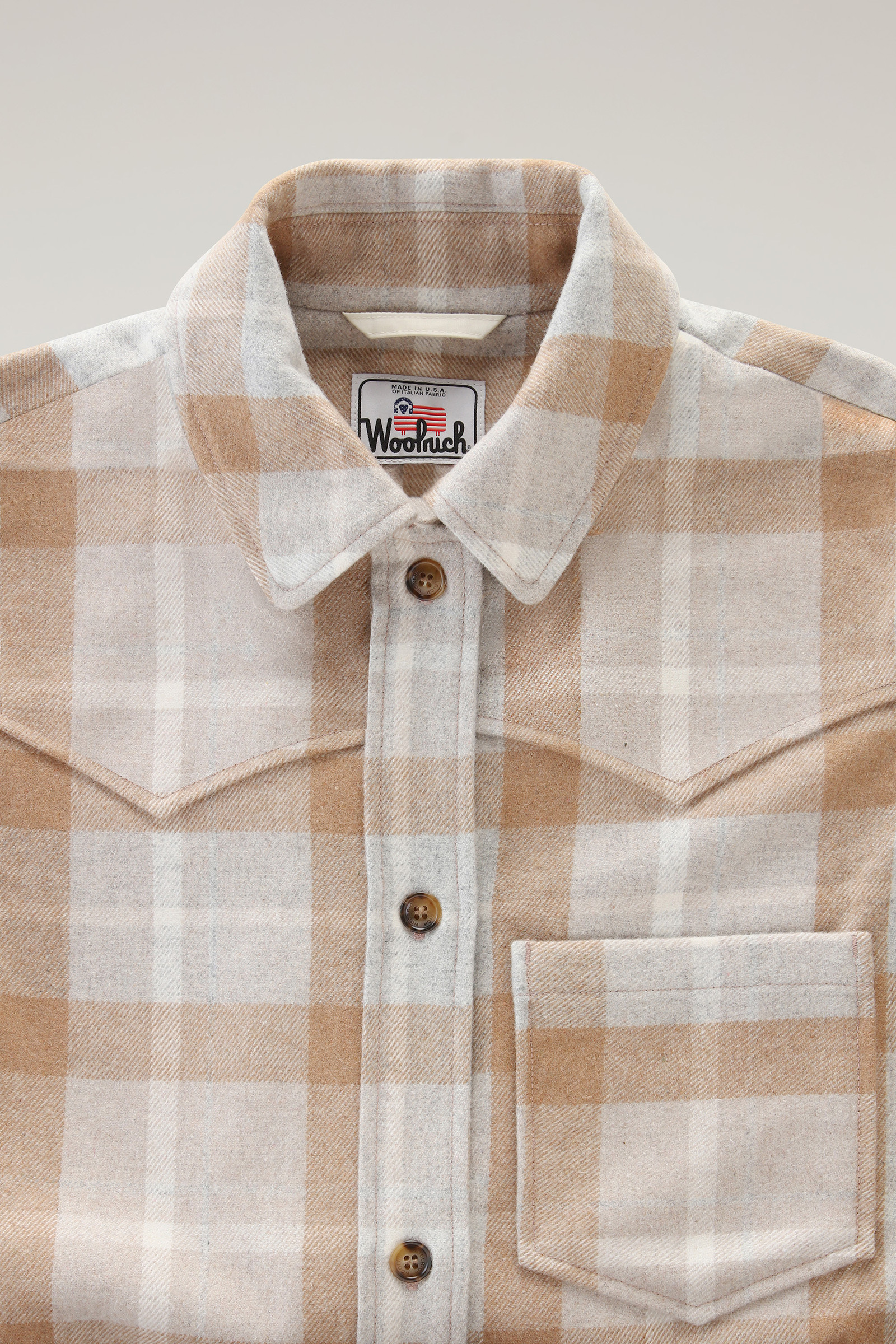 Women's Western Check Overshirt in Wool Blend Flannel Beige | Woolrich USA